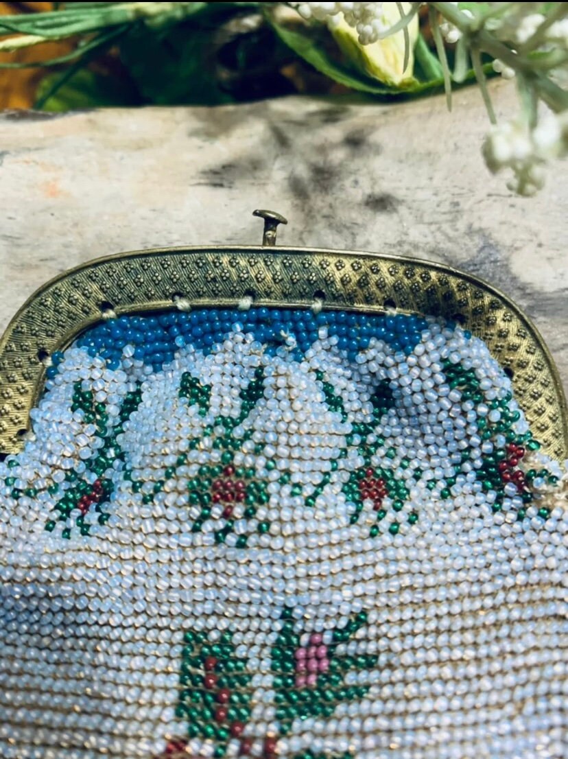 Antique Beaded Monogram Floral Purse 1840 Hand Sewn - Etsy