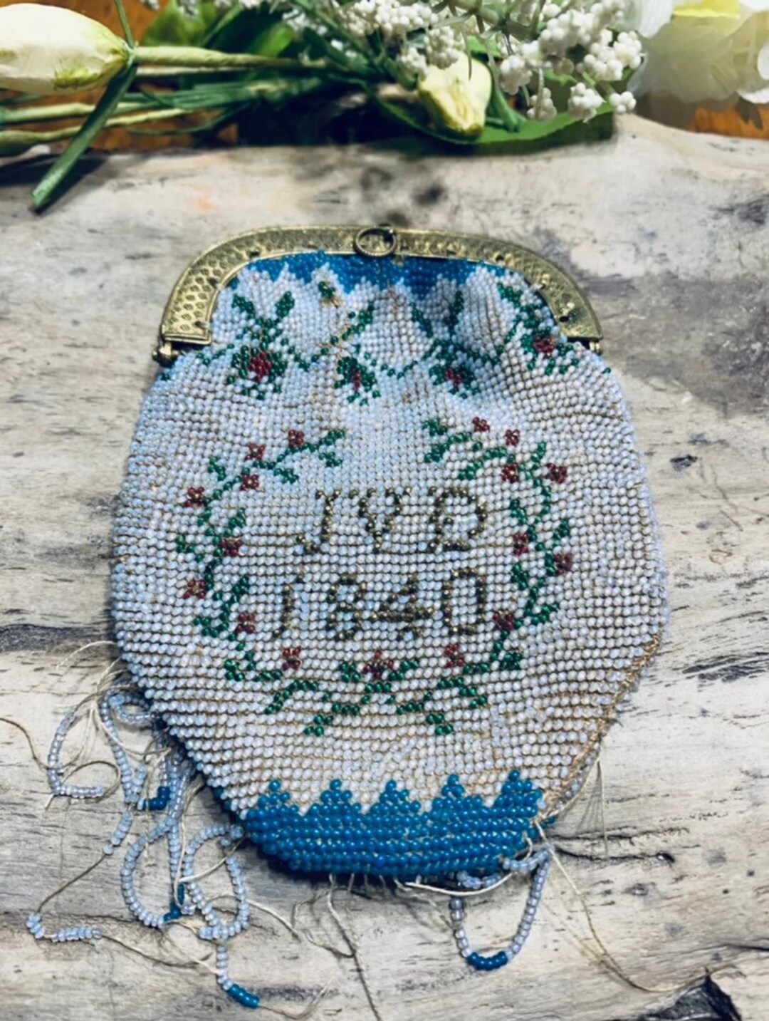 Antique Beaded Monogram Floral Purse 1840 Hand Sewn - Etsy