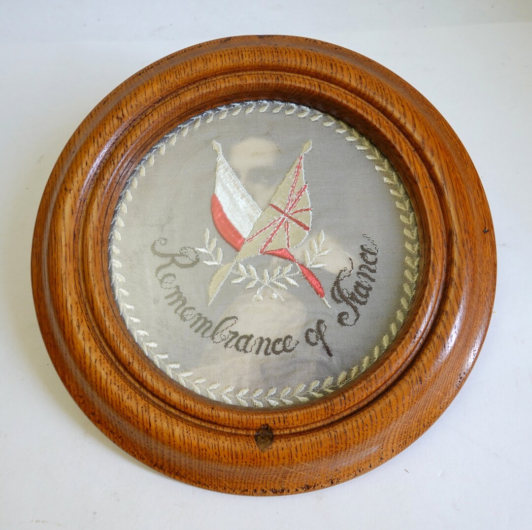 WWI Oak Framed Embroidery Memorial 'remembrance of France' Circa 1918 ...
