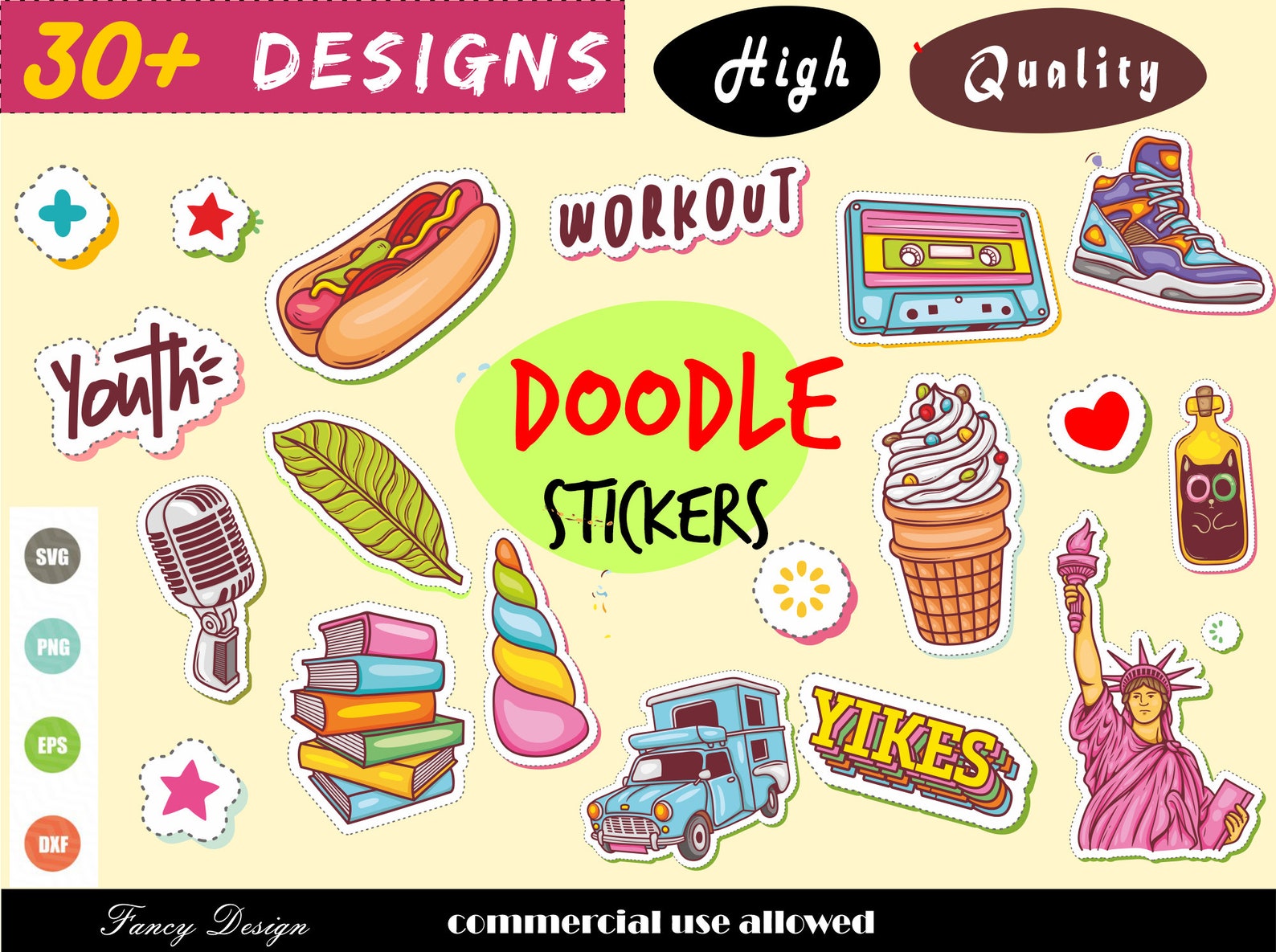 30 Hand Drawn Doodle Stickers Coloring Cute Doodle Digital Etsy