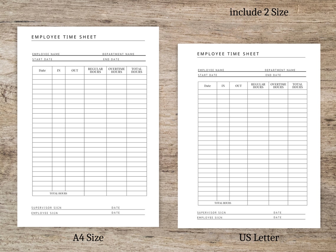Editable Employee Time Sheet, Clock in & Out Sheet, Time Card, Work Log ...