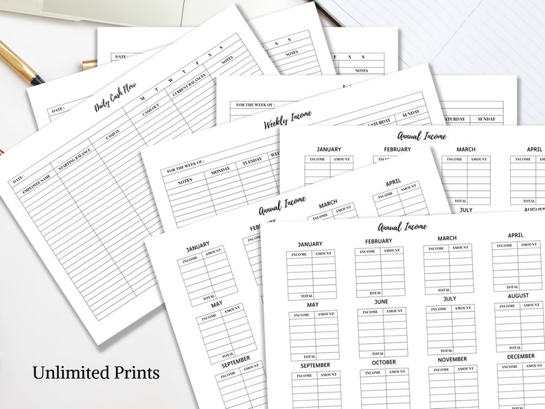 Daily, Weekly, and Annual Income Tracker Printable Sheets Manage Your ...