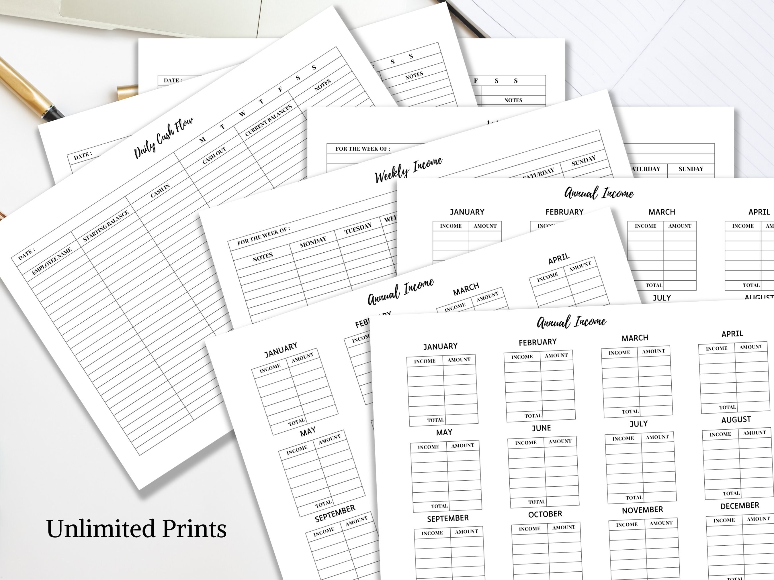 Daily, Weekly, and Annual Income Tracker Printable Sheets Manage Your ...