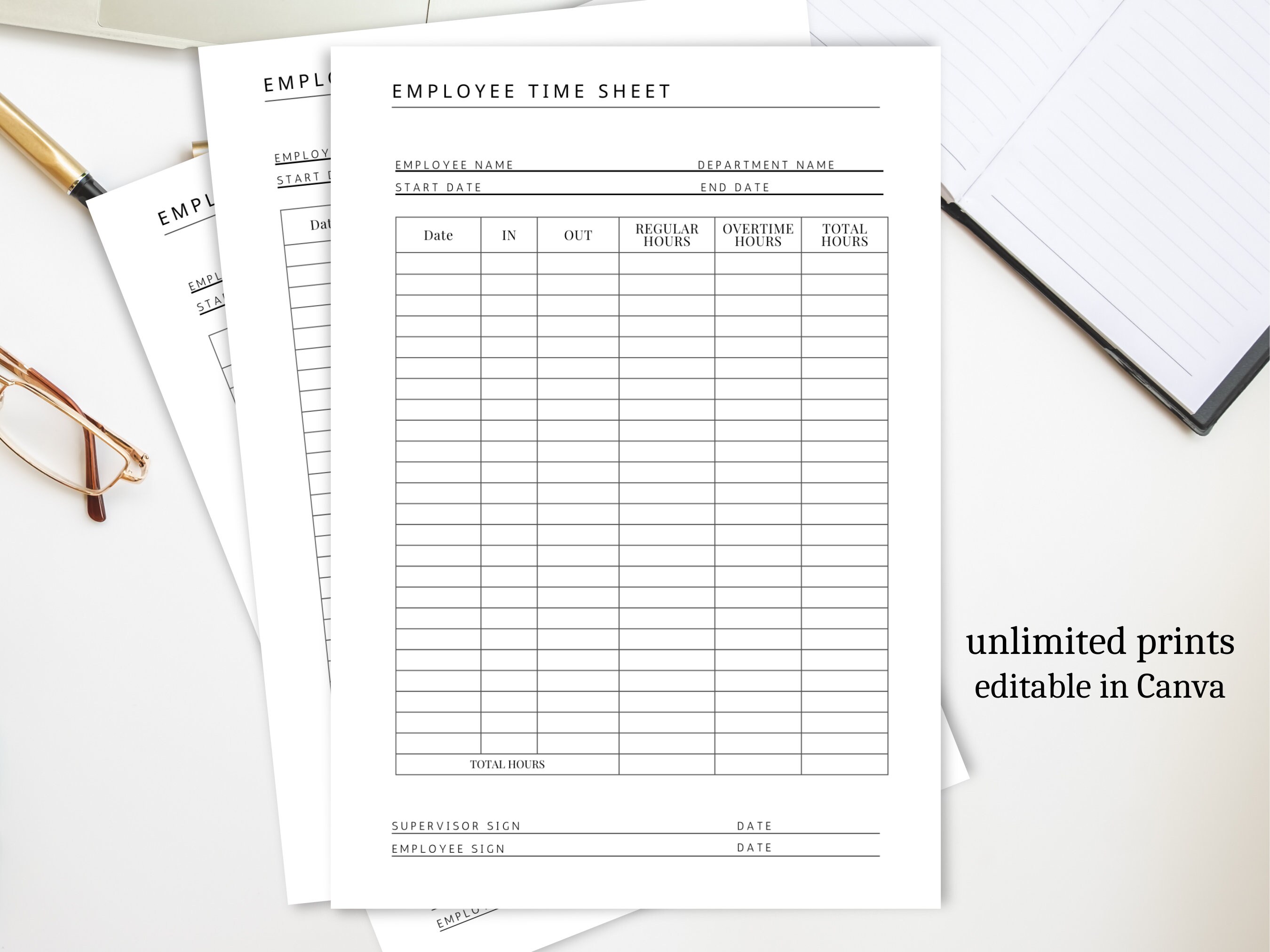 Editable Employee Time Sheet, Clock in & Out Sheet, Time Card, Work Log, Small Business Template ...