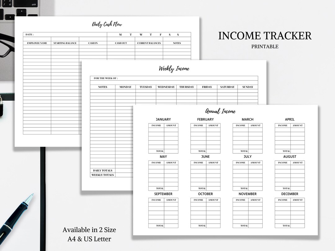 Daily, Weekly, and Annual Income Tracker Printable Sheets Manage Your ...
