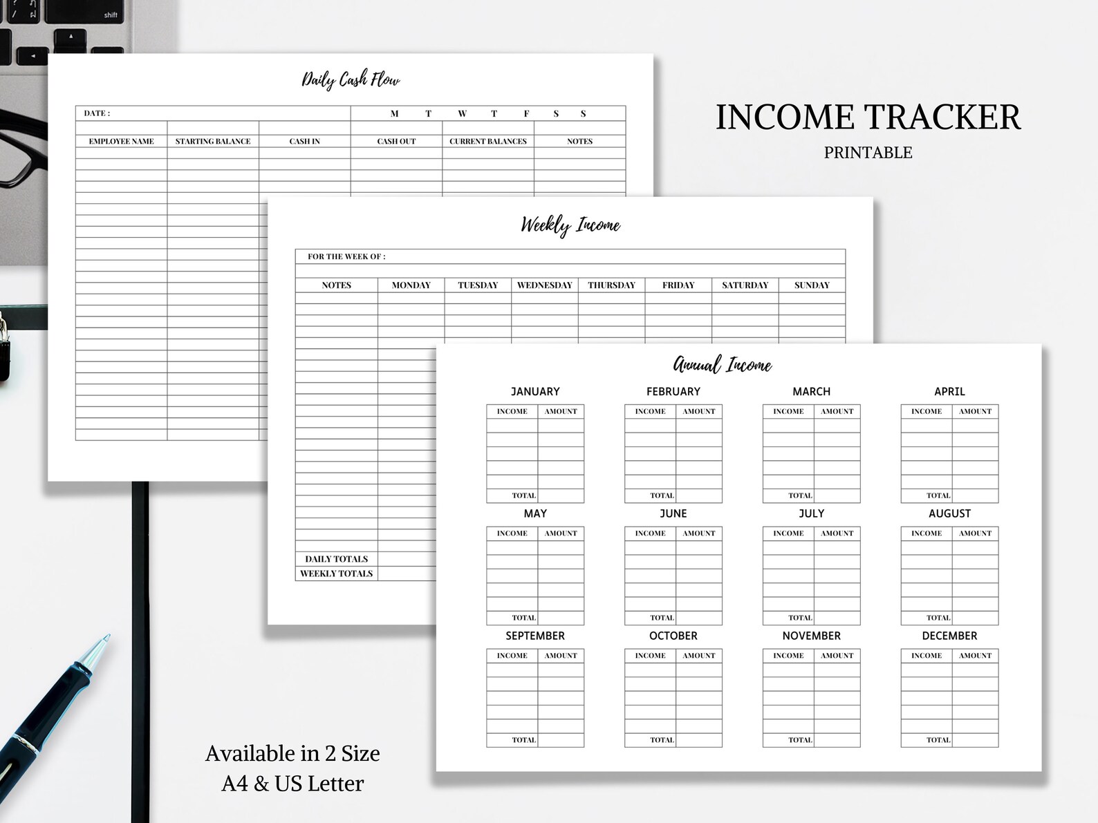 Daily, Weekly, and Annual Income Tracker Printable Sheets Manage Your ...