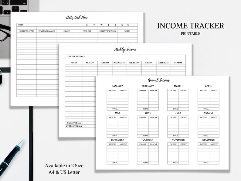 Daily, Weekly, and Annual Income Tracker Printable Sheets Manage Your ...
