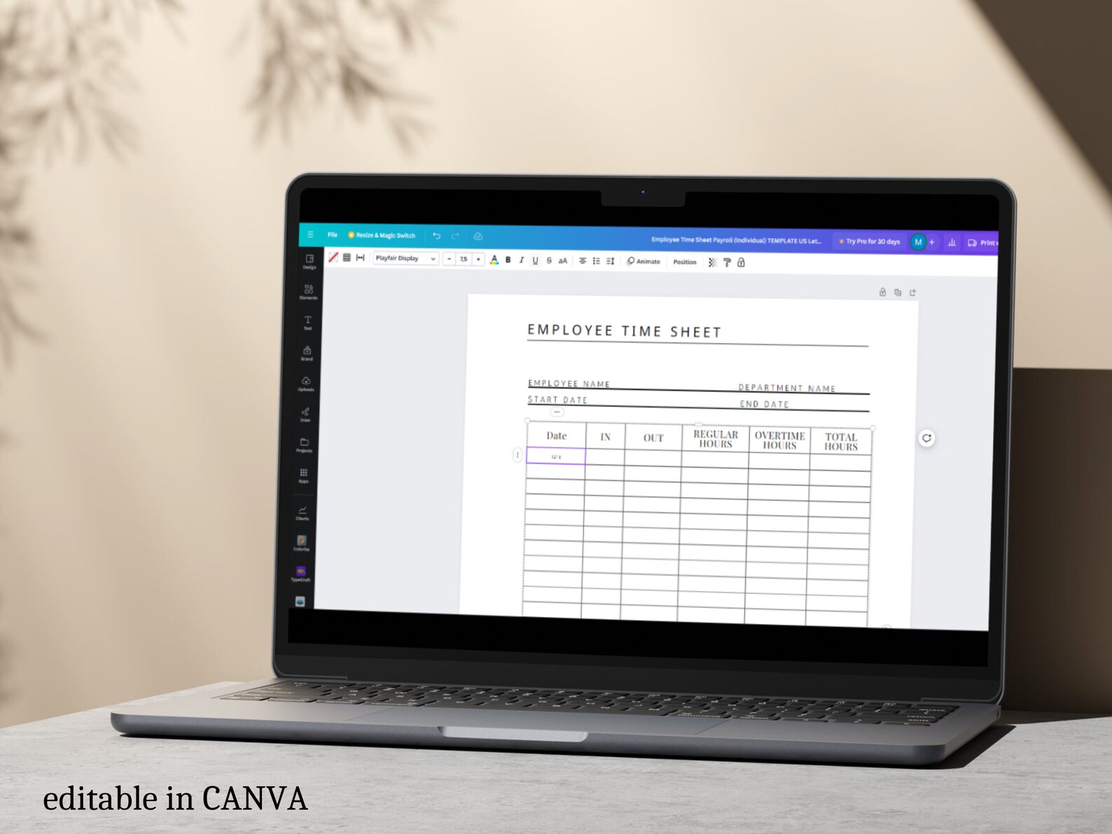 Editable Employee Time Sheet, Clock in & Out Sheet, Time Card, Work Log ...