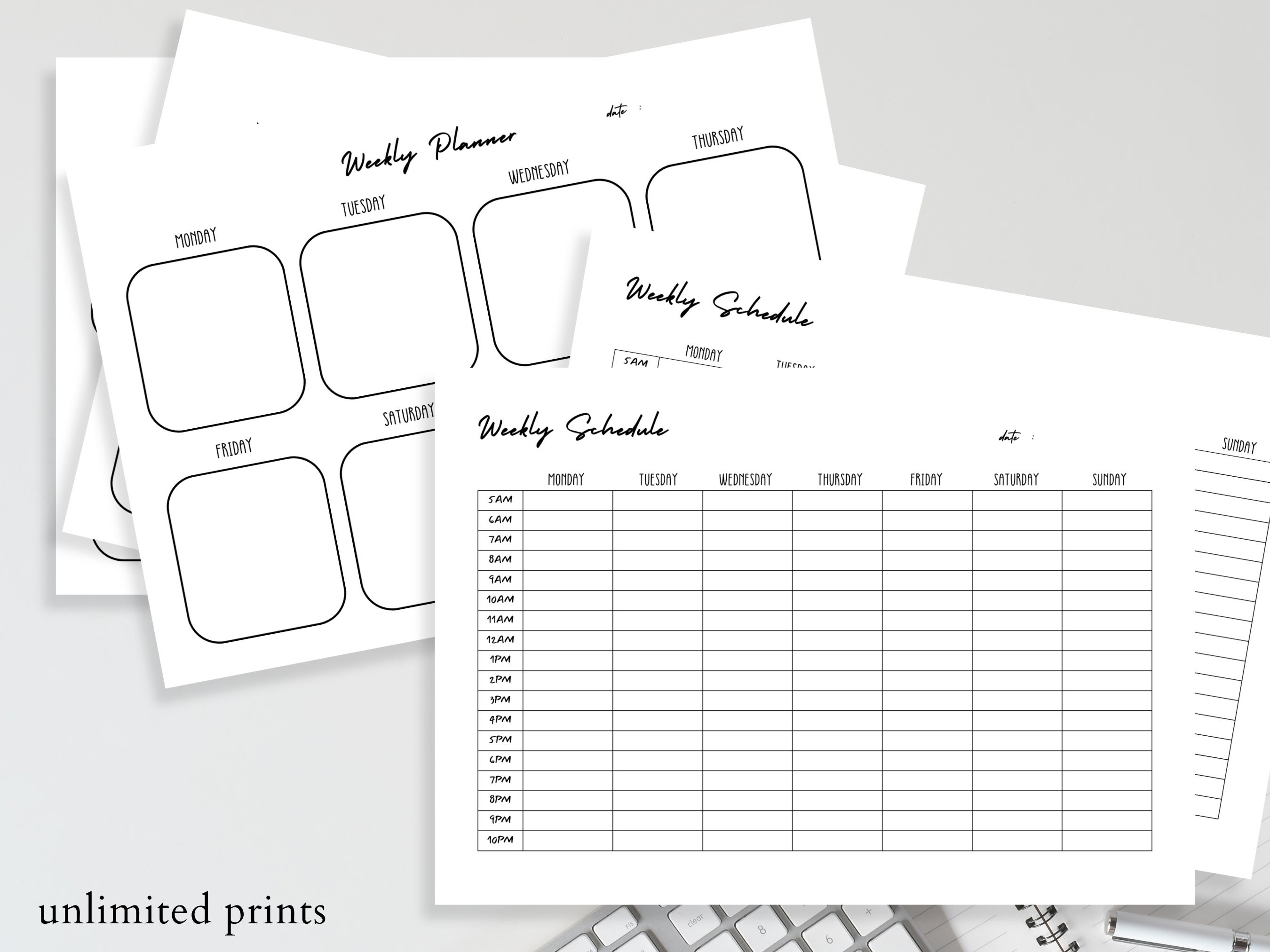 PRINTABLE Weekly Planner & Hourly Weekly Schedule Landscape, Desk ...