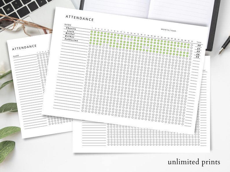 Monthly Employee Attendance Log Printable Landscape(printable), Instant ...