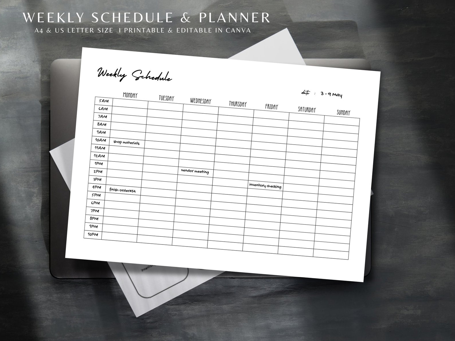 PRINTABLE Weekly Planner & Hourly Weekly Schedule Landscape, Desk ...