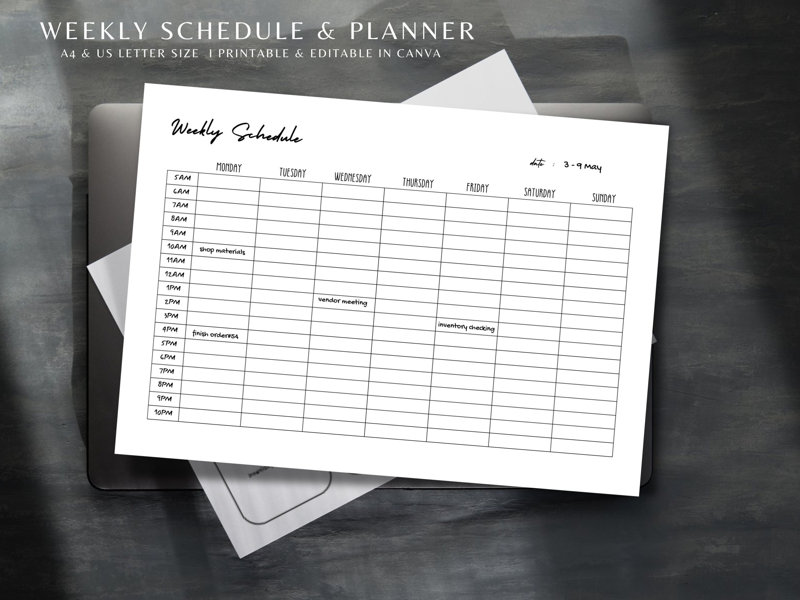 PRINTABLE Weekly Planner & Hourly Weekly Schedule Landscape, Desk ...