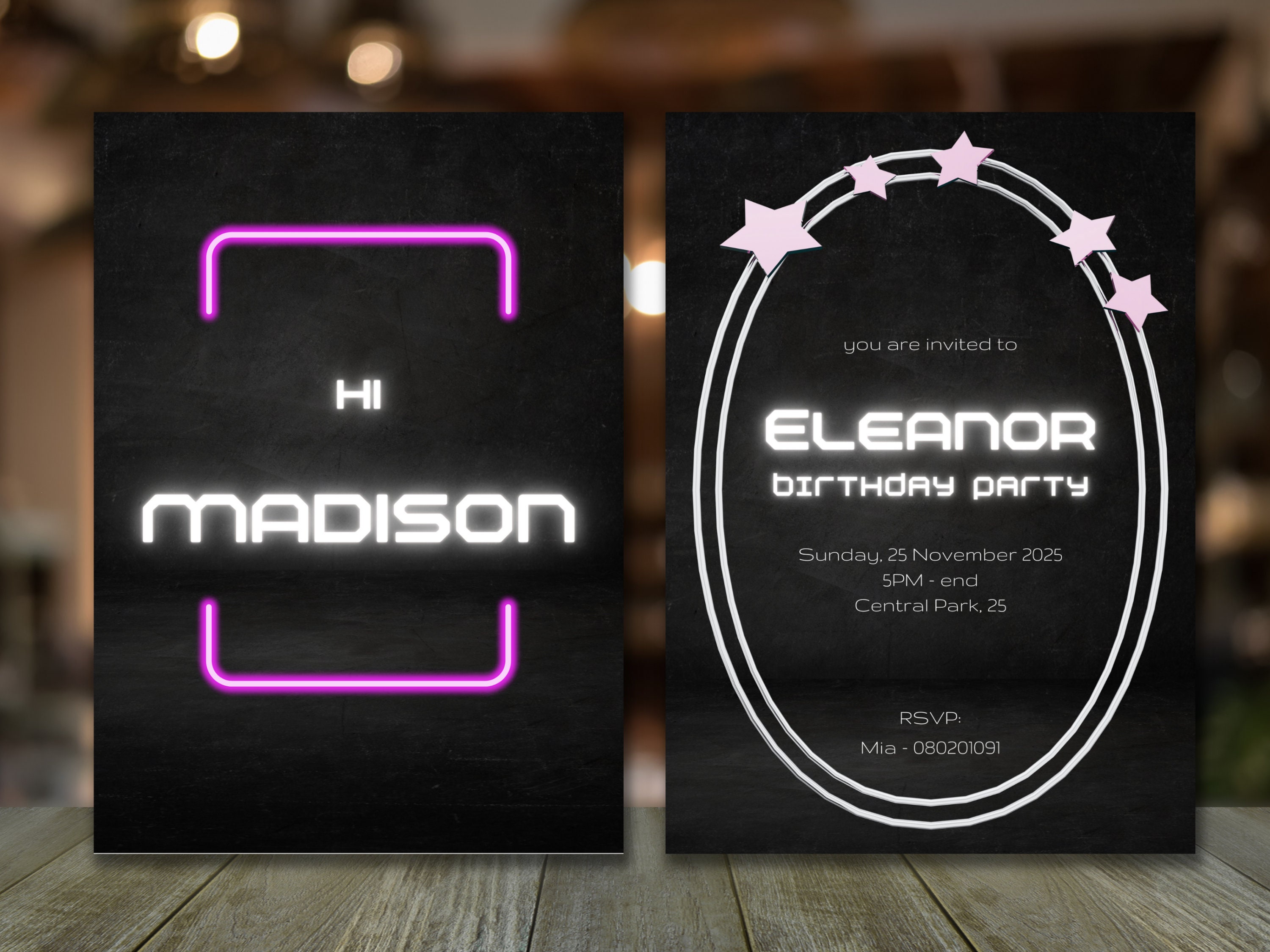 Editable Futuristic Modern Birthday Party Invitation, Star Silver ...