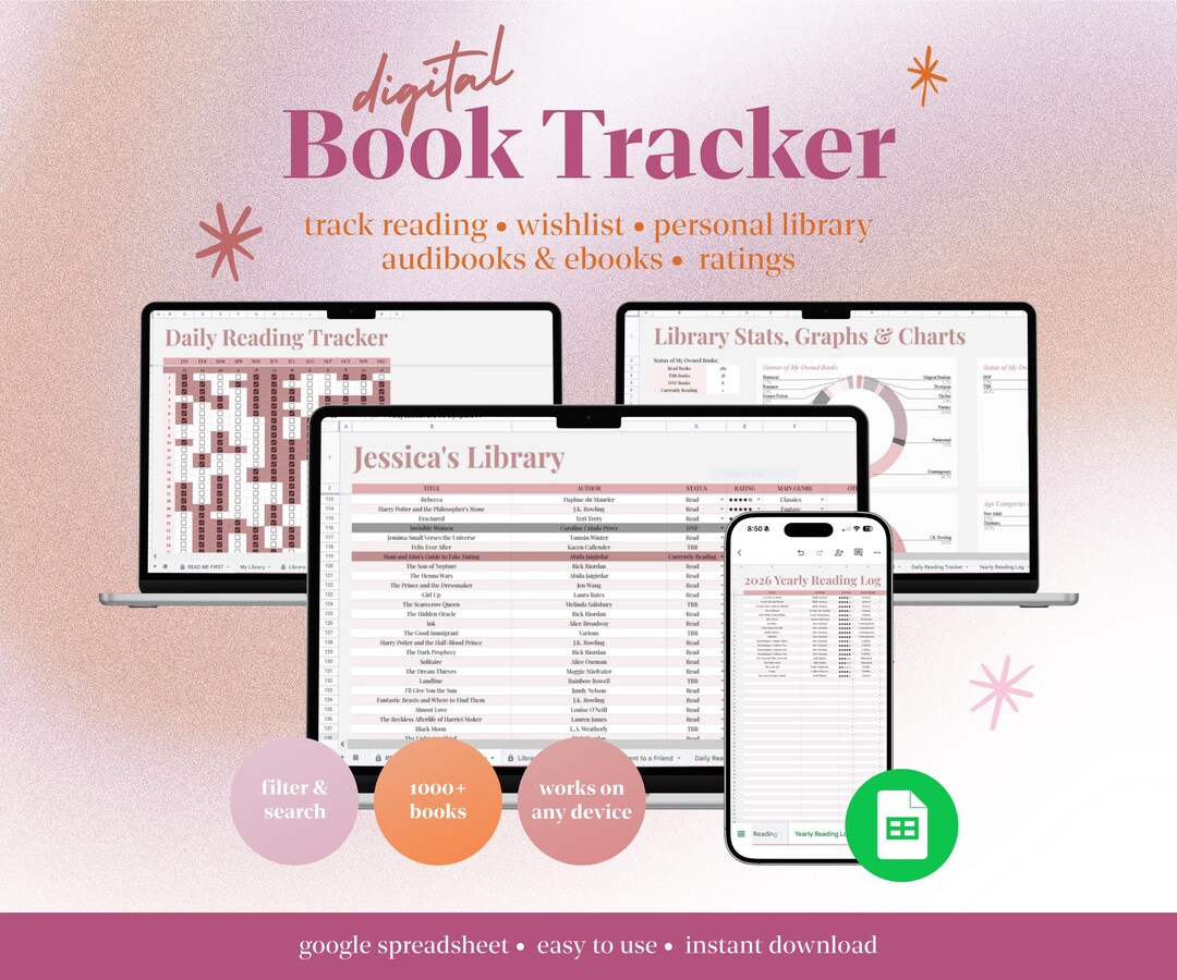 Book Tracker Spreadsheet | Digital Reading Log | Google Sheets - Etsy