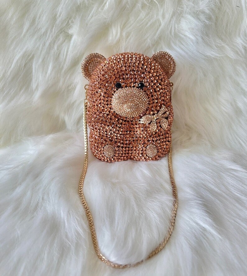 Pink Teddy Bear Luxury Evening Crystal Rhinestone Bridal Clutch Evening ...