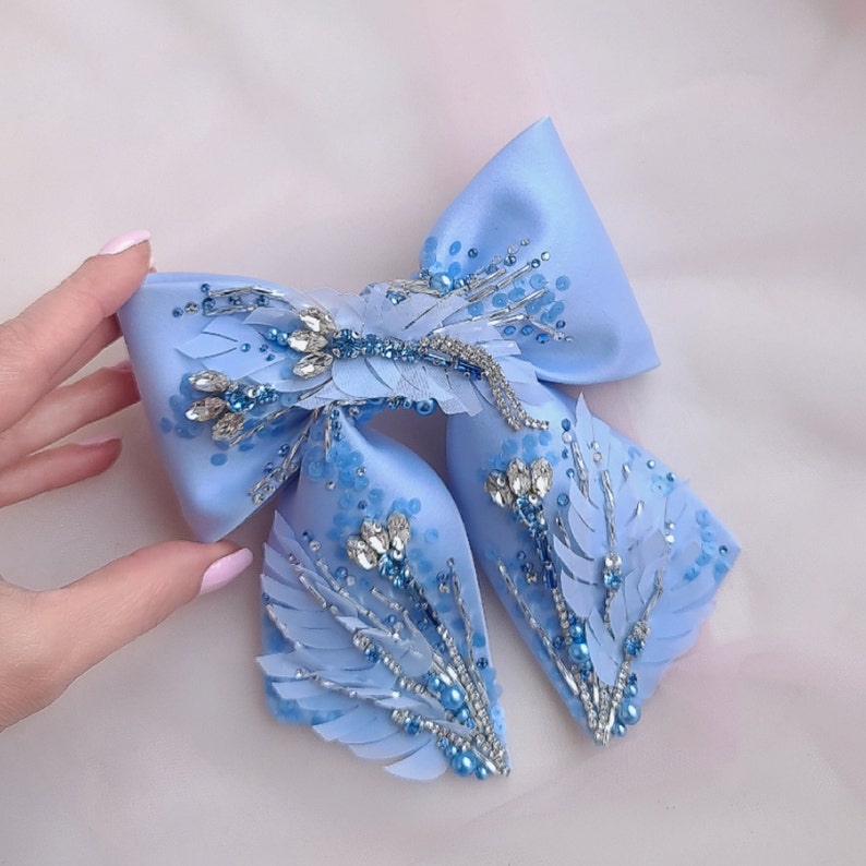 Luxurious Light Blue Satin Hair Bow Blue Hair Bow Large Oversized Bow ...