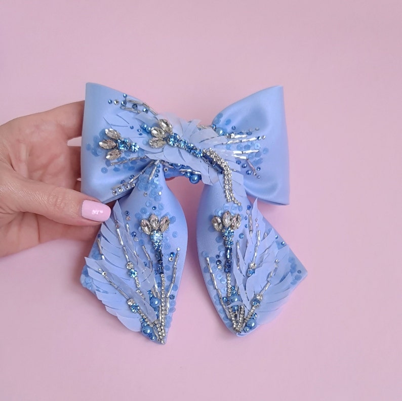 Luxurious Light Blue Satin Hair Bow Blue Hair Bow Large Oversized Bow ...