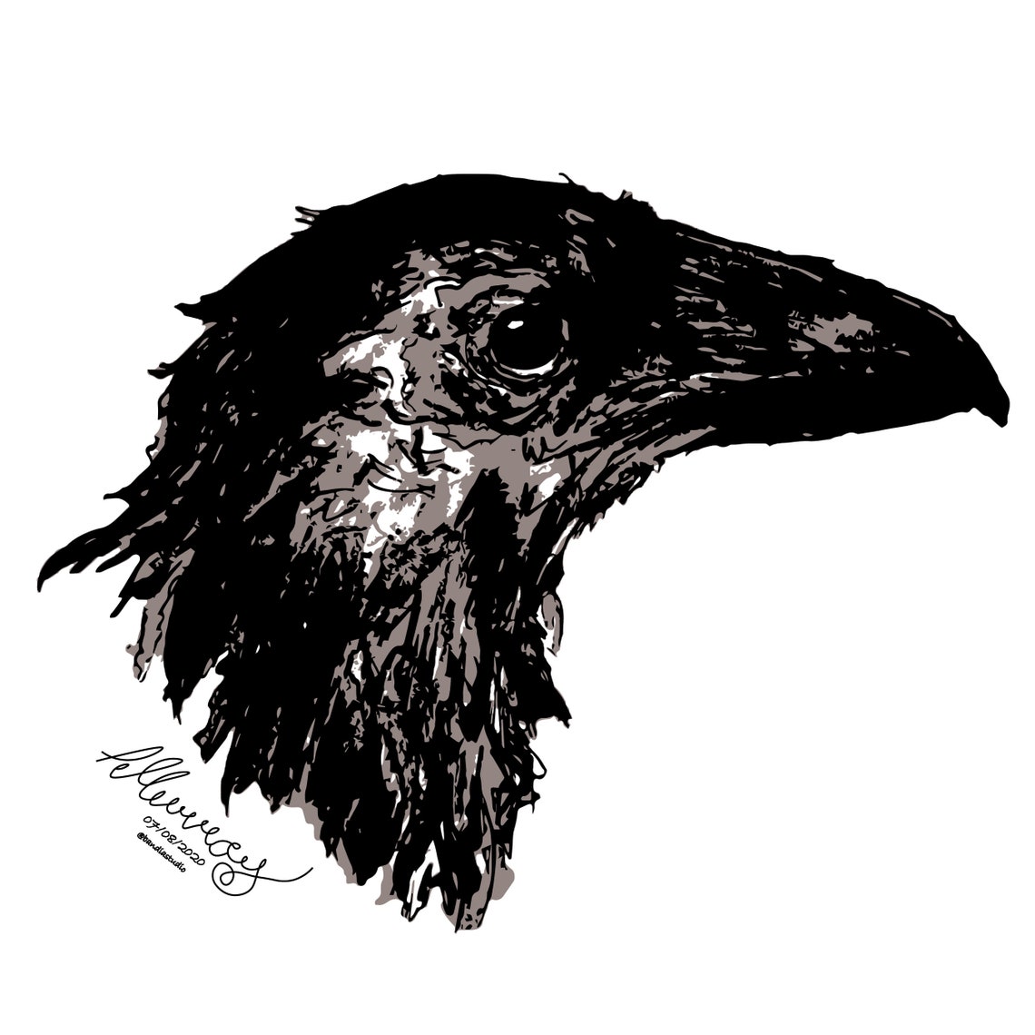 Crows Head Art Print Wall Art Decoration Ink Drawing - Etsy