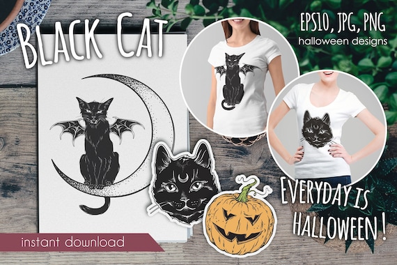 Black Cats Digital Cliparts Halloween Gothic Clip Art Designs | Etsy