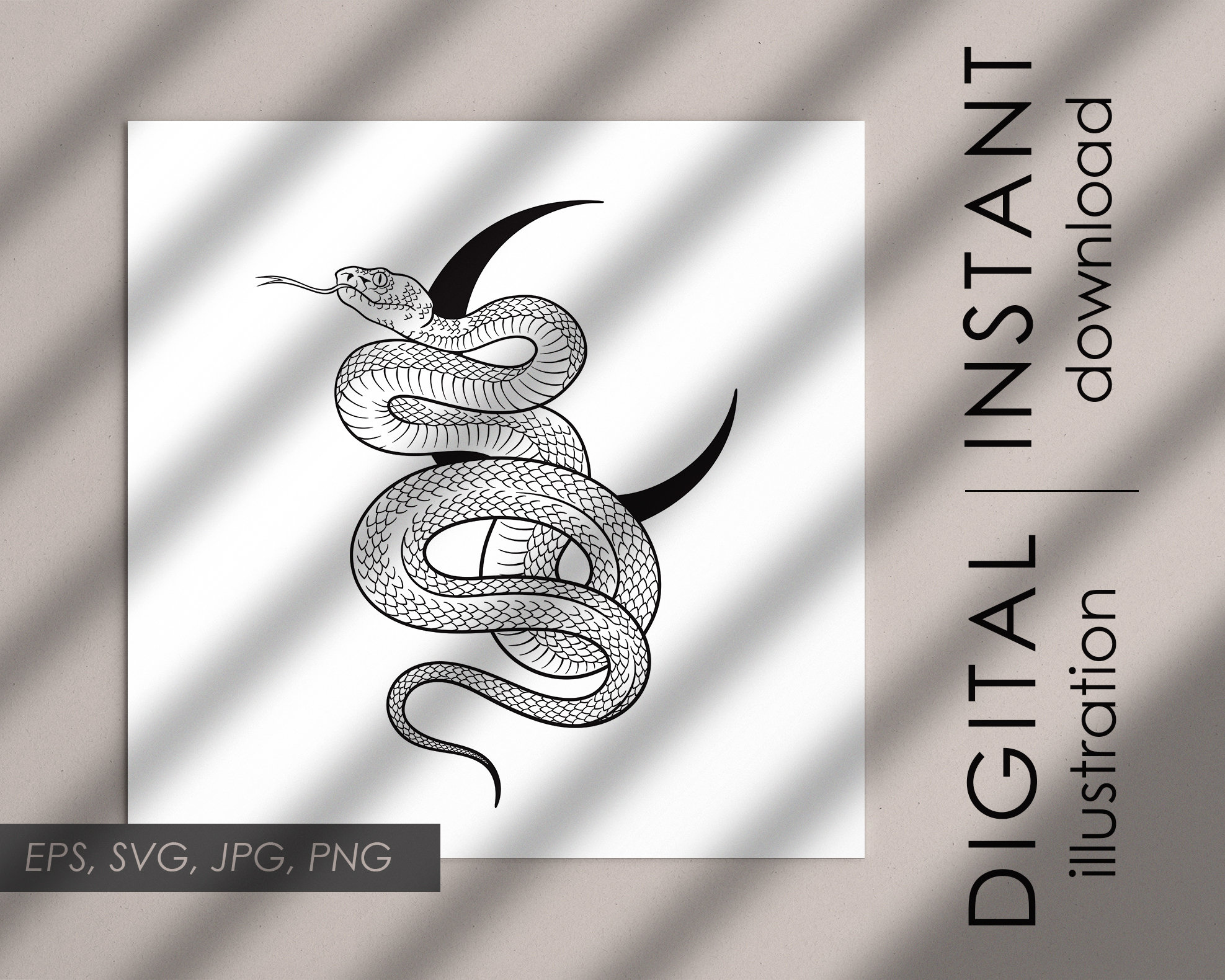 Serpent Snake and Crescent Moon Digital Illustration Witch - Etsy