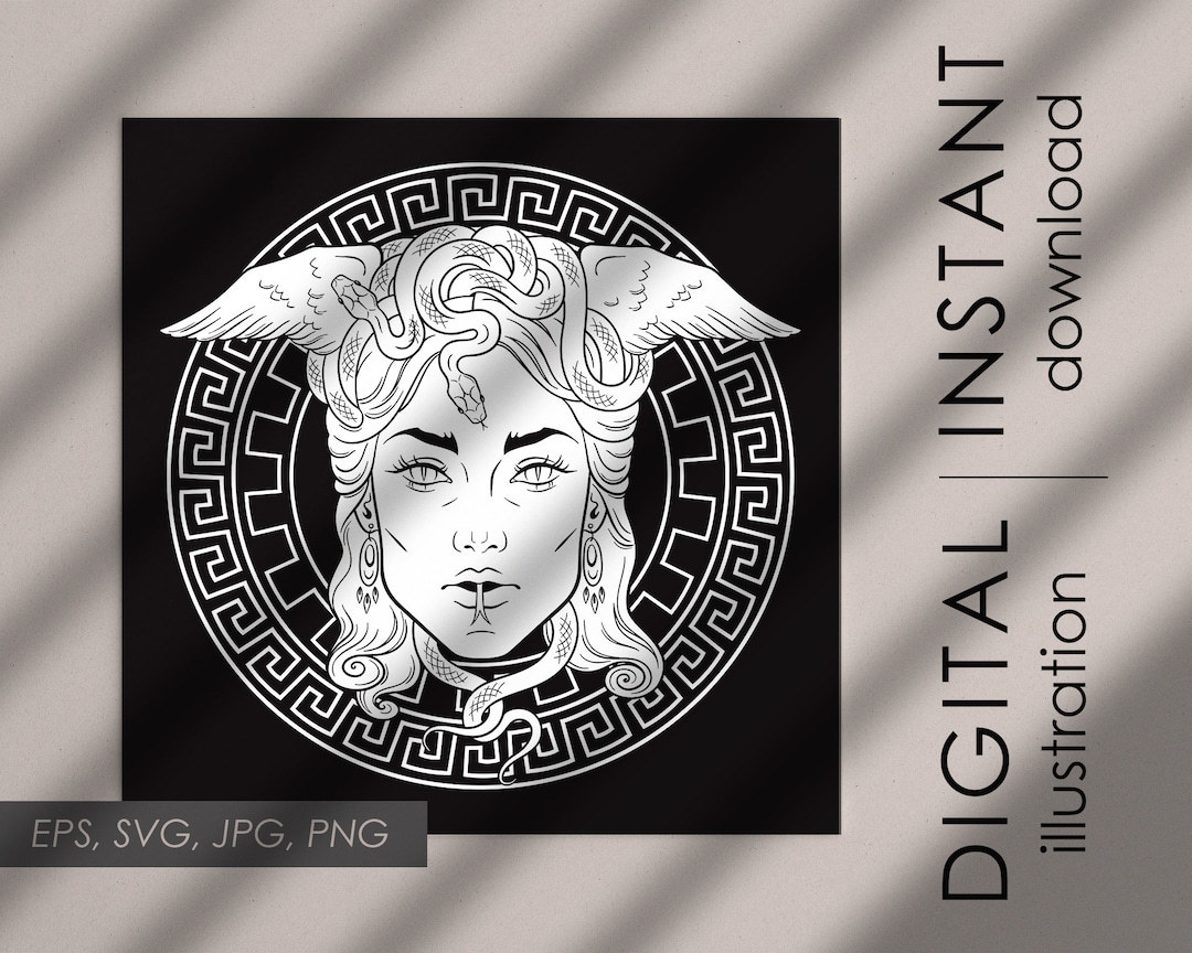Medusa Digital Logo Design, Ancient Greek Pagan Chthonic Monster ...