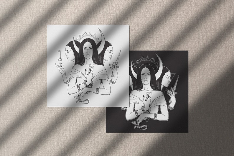 Triple Goddess Hecate Digital Illustration, Pagan Design for Witches ...