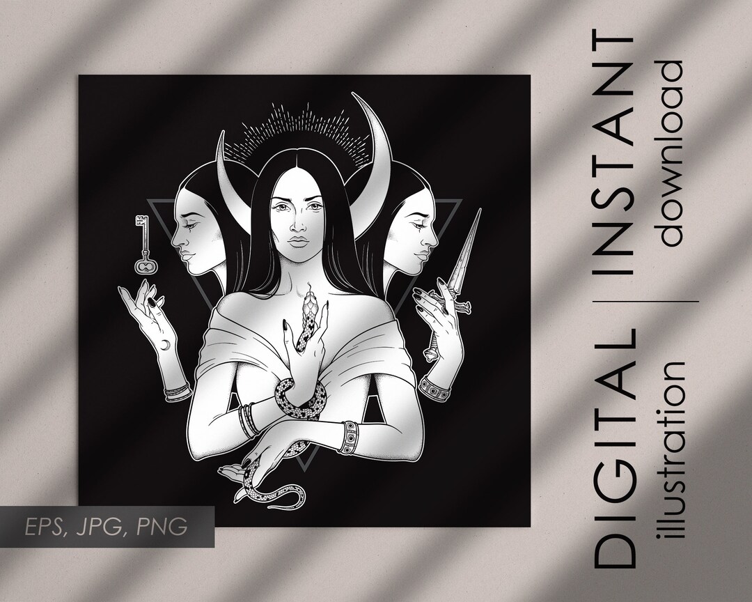 Triple Goddess Hecate Digital Illustration, Pagan Design for Witches ...