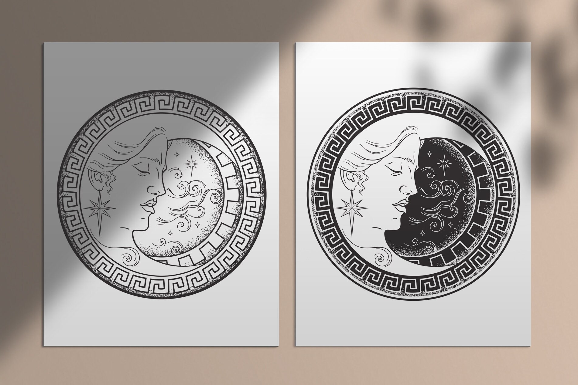 Crescent Moon Digital Logo Design, Pagan Moon Goddess Vector Clipart in ...