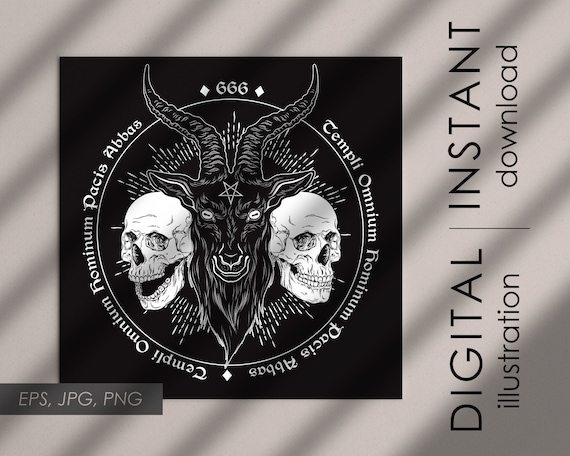 Goat Head Skulls and Pentagram Illustration Baphomet Black - Etsy