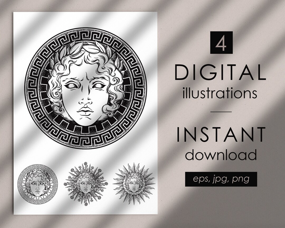 Apollo Digital Logo Design, Ancient Greek Pagan Solar God of Sun Helios ...