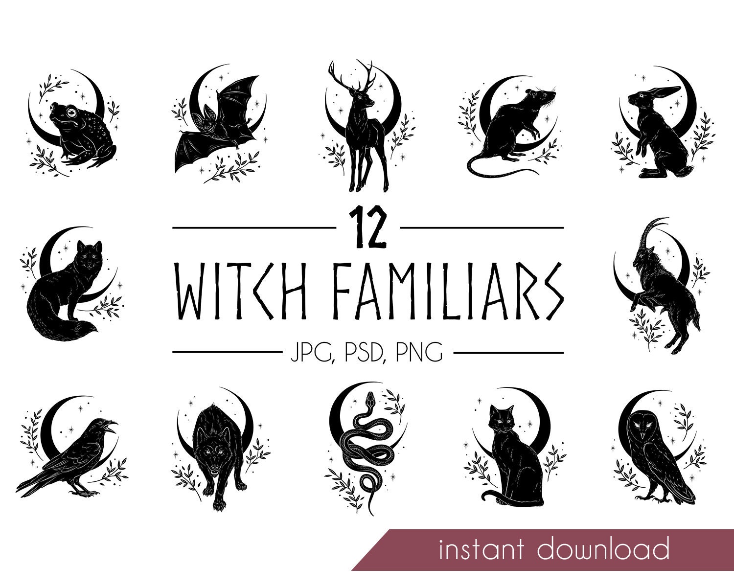 Witch Familiar Spirit Animals, Totem or Patronus Magic Black and White ...