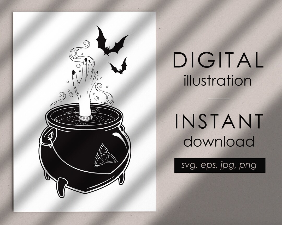 Witch's Brew Magic Cauldron Digital Illustration, Witch Boiling ...
