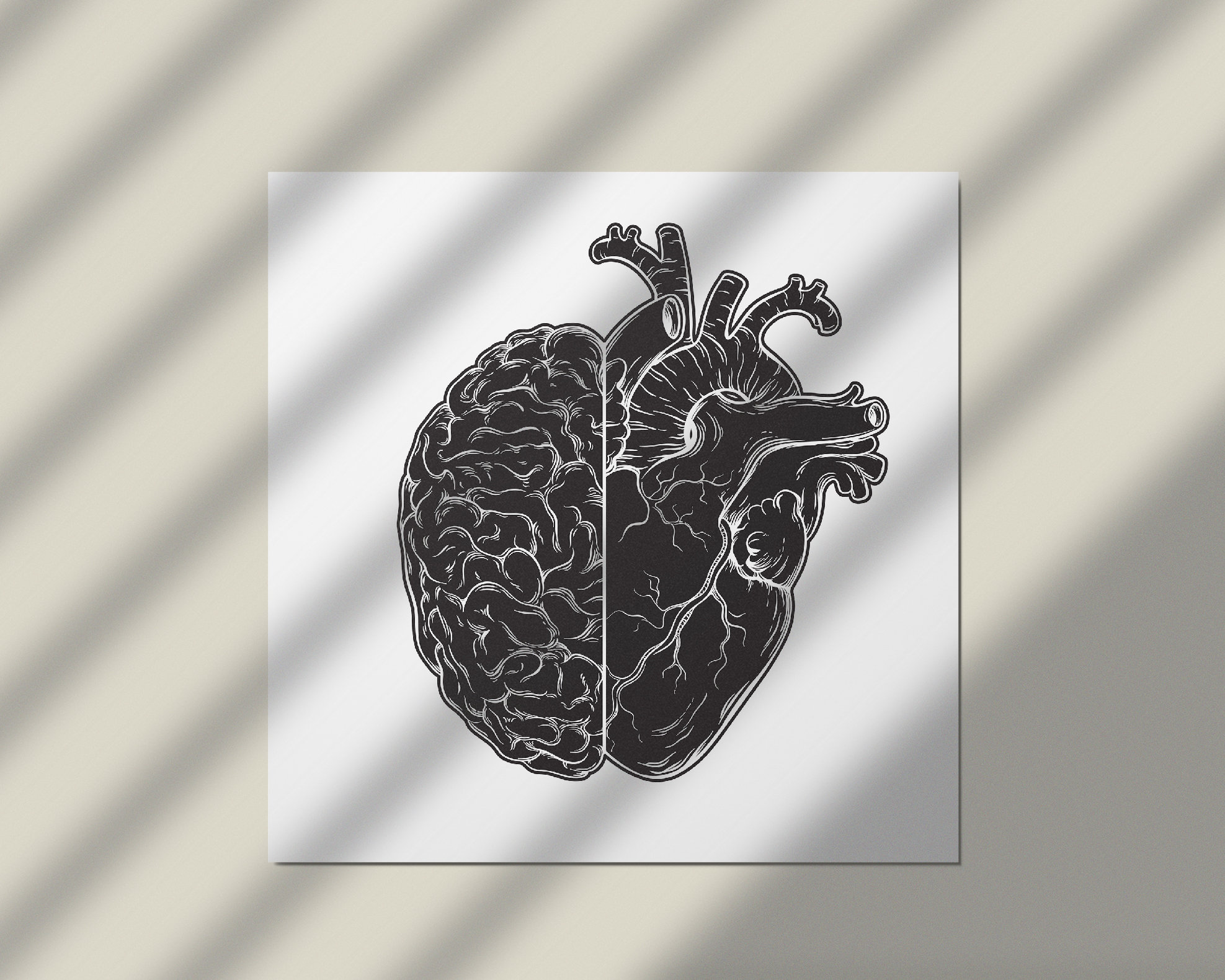 Human Heart and Brain Digital Illustrations, Designs in Black Ink ...