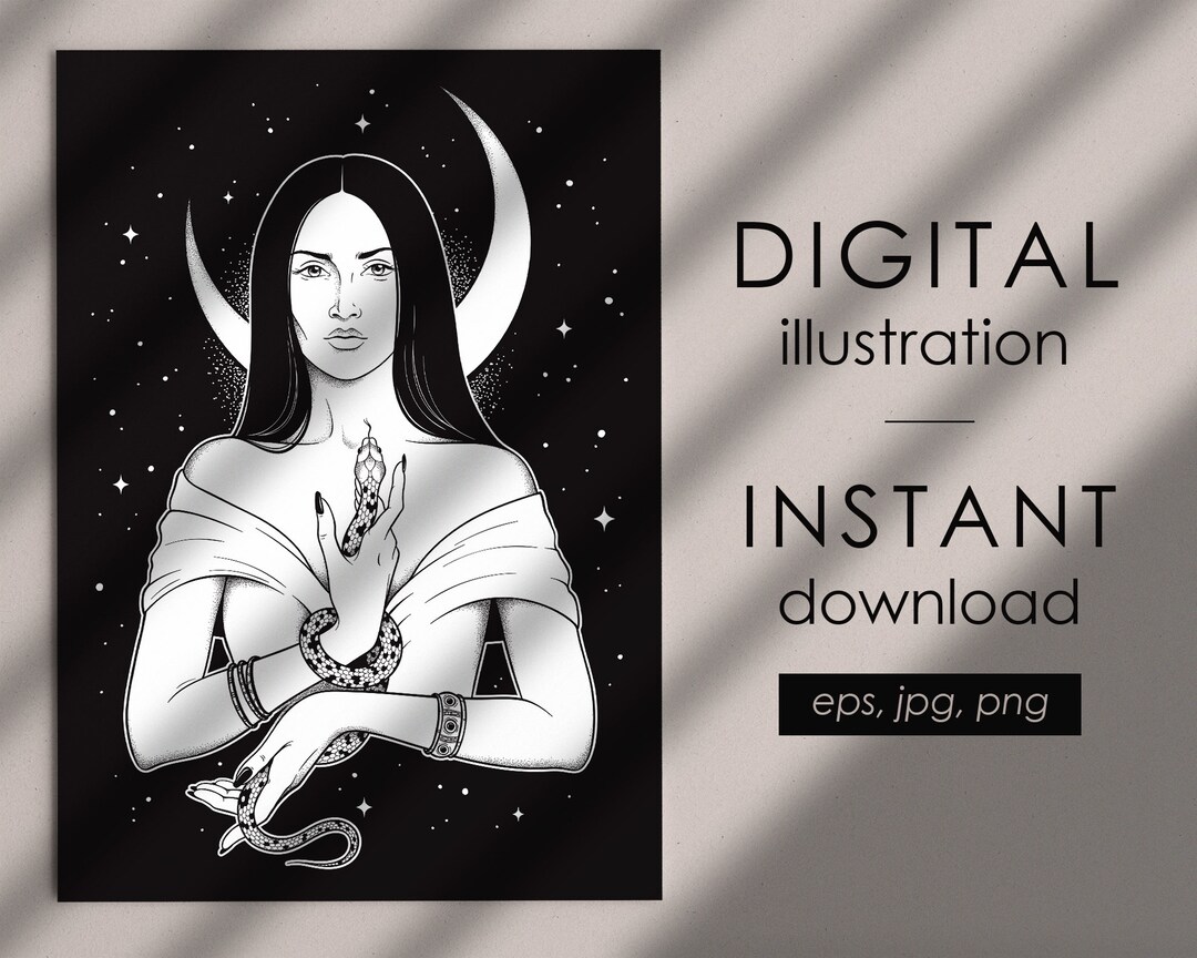 Witch Holding a Snake Digital Illustration, Witch and Serpent Gothic ...