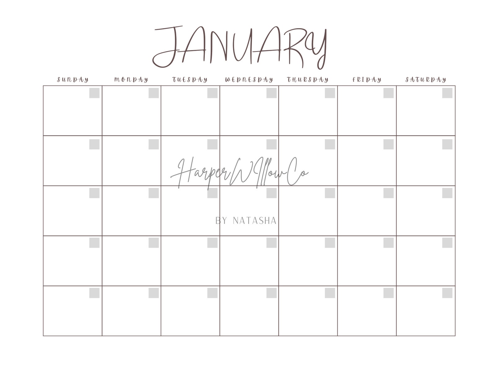 12 Month Printable PDF Monthly Blank Calendar, Goodnotes,basic Calendar ...
