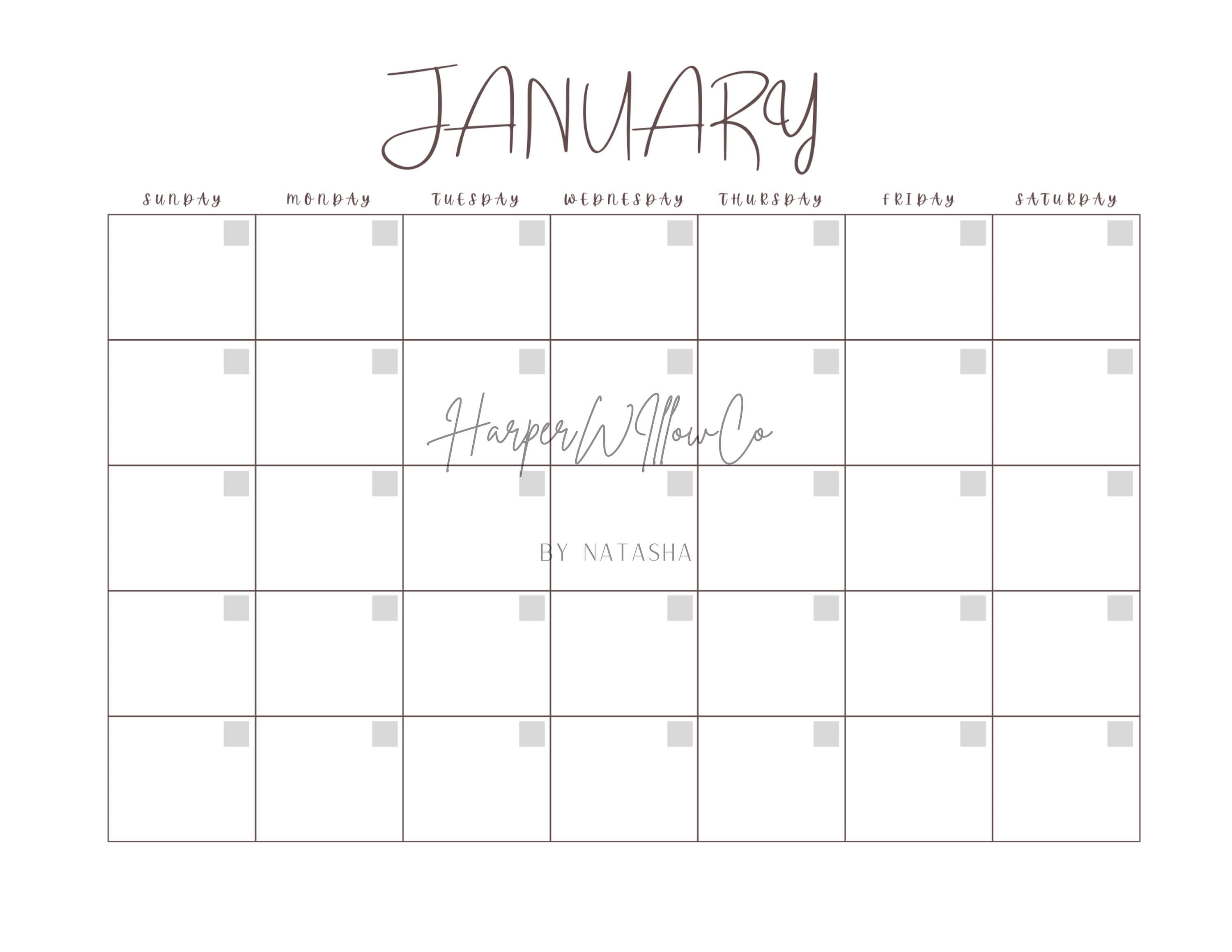 12 Month Printable PDF Monthly Blank Calendar, Goodnotes,basic Calendar ...