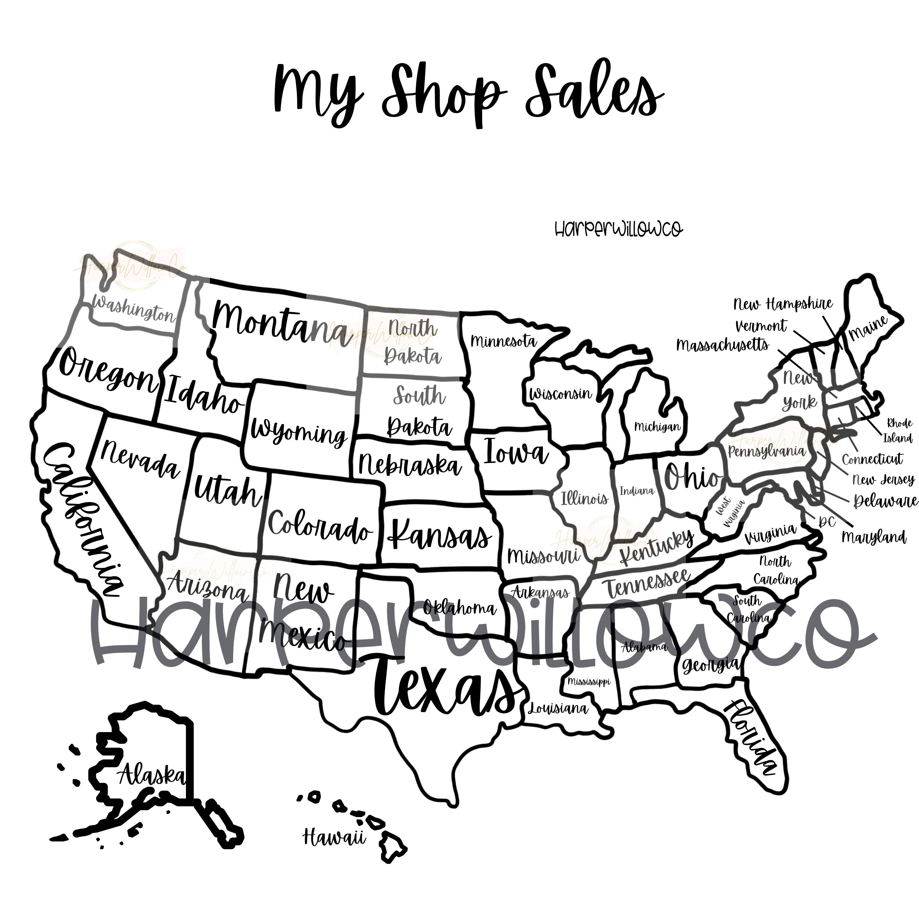 US Sales Map, Small Business Sales Map, Procreate Sales Map, Printable ...