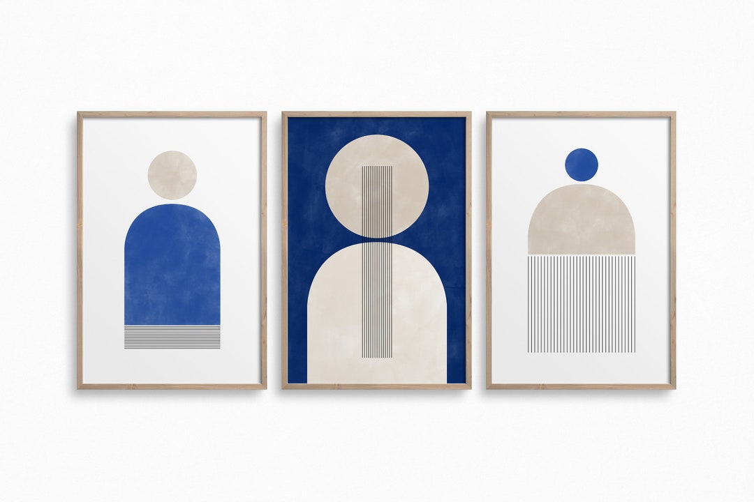 Set of 3 Mid Century Prints,blue Navy Downloadable Art,geometric Shapes ...