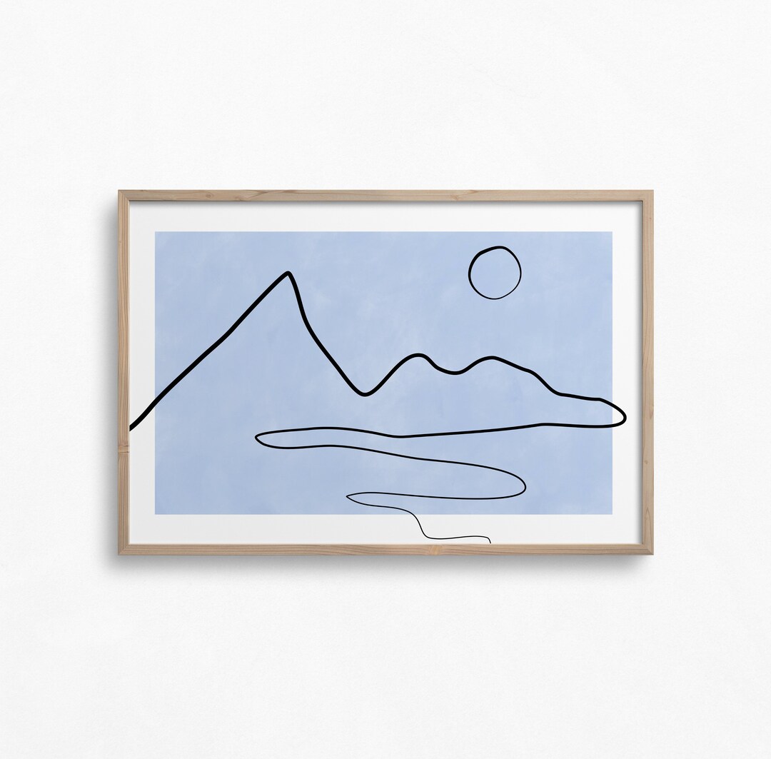 One Line Landscape Art,downloadable Blue Art Print,single Line ...