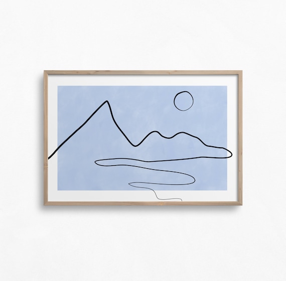One Line Landscape Artdownloadable Blue Art Printsingle Line - Etsy