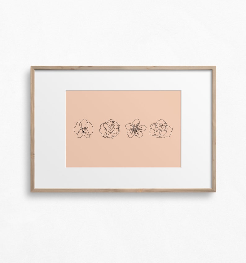 One Line Flower Print,downloadable Minimalist Printable Art,horizontal ...
