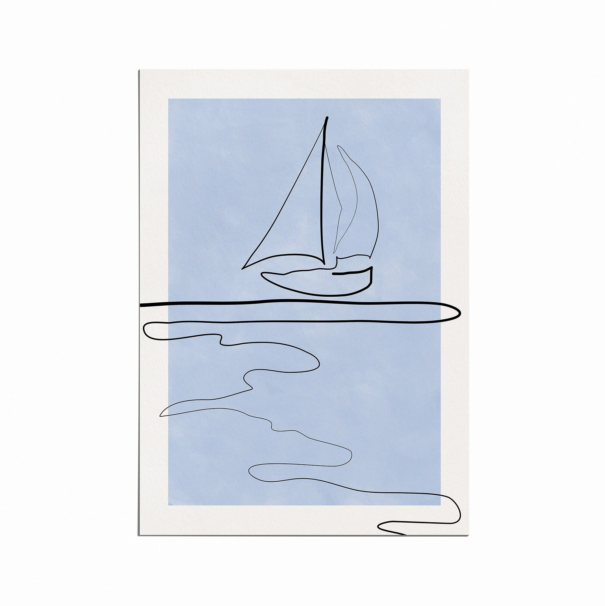 One Line Boat Printdownloadable Sea Wall Artblue Printable - Etsy