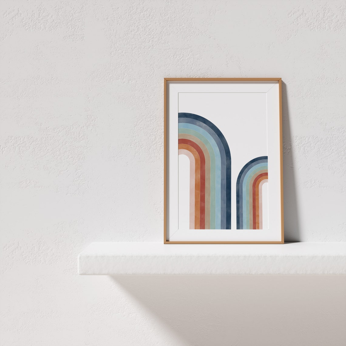 Modern Rainbow PrintMid Century Line ArtBlue and Orange | Etsy