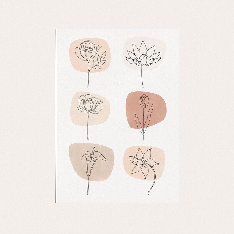 One Line Flowers Printdownloadable One Line | Etsy