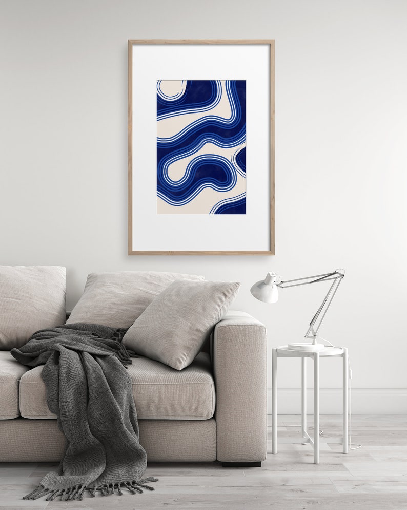 Abstract Waves Wall Artminimalist Downloadable Artblue Navy - Etsy