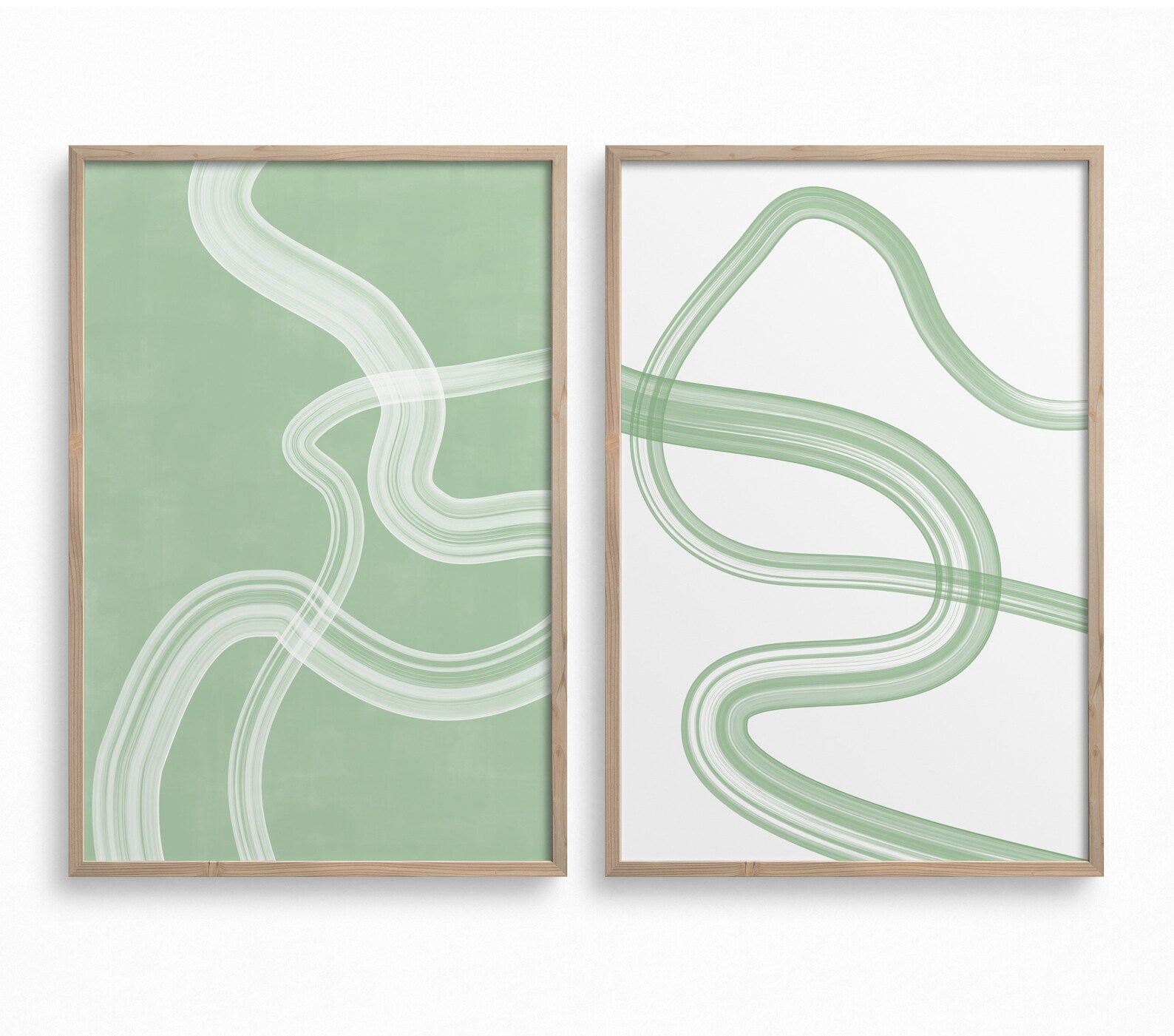Abstract Line Wall Art,set of 2 Minimalist Prints,white and Sage Green ...