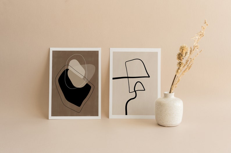 Set of 2 Abstract Prints,minimal One Line Drawing,downloadable Beige ...