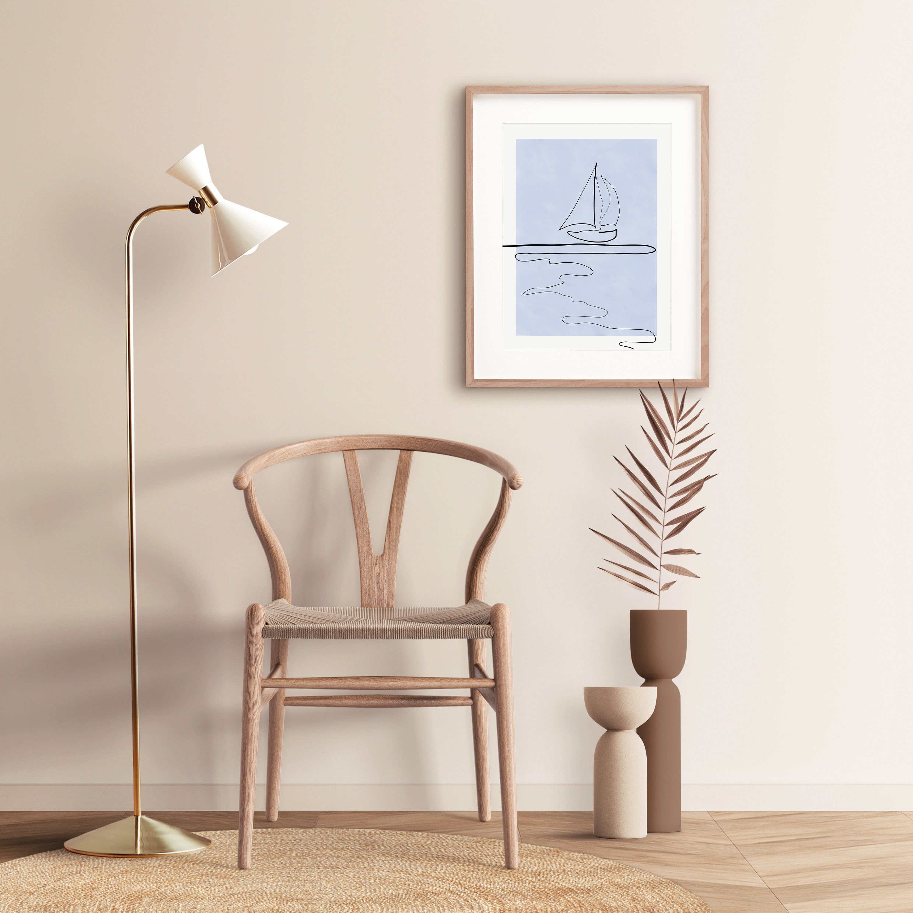 One Line Boat Printdownloadable Sea Wall Artblue Printable - Etsy