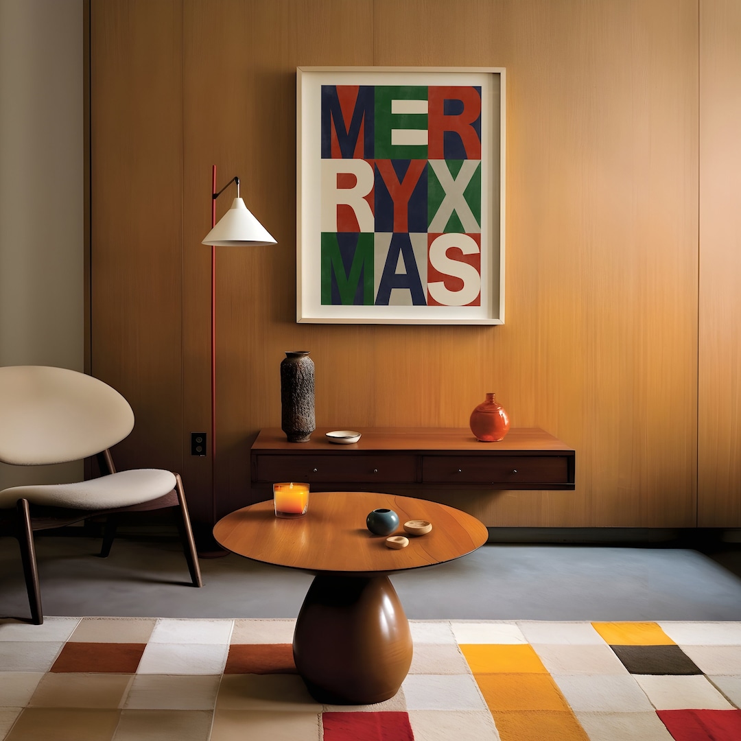 Merry Christmas Printable Wall Art,downloadable Trendy Festive Print ...