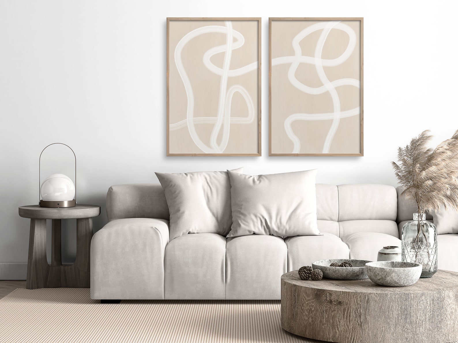 Downloadable One Line Drawing,set of 2 Prints, Beige White Wall Art ...